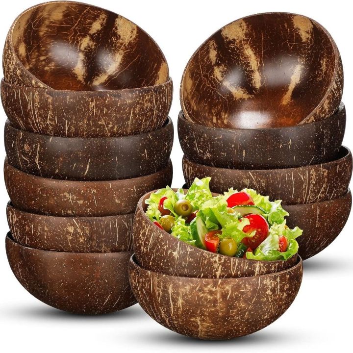 New Natural Coconut Bowls Reusable with Spoon Salad Bowl Wooden Coconut ...