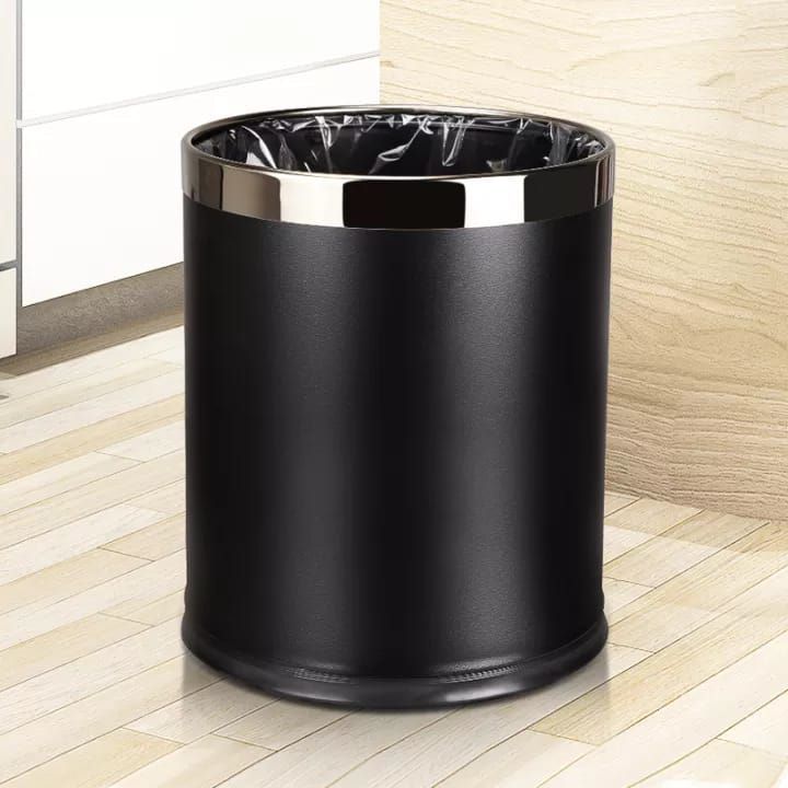 Stainless Steel Black Premium Leather Open Top Dustbin with Bucket ...