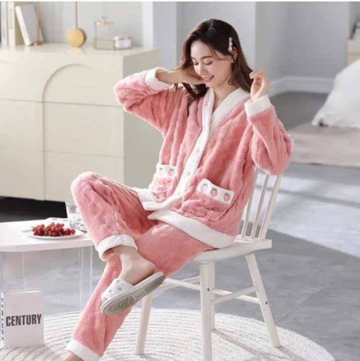 Women Warm Long Sleeve Winter Pajama Set | Daraz.com.np