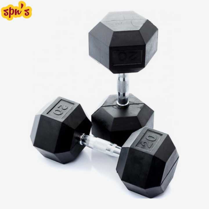 Spn'S 20 Kg Rubber Hex Dumbbells (Pair) Set Of 2 Hexa Rubber Dumbbell ...