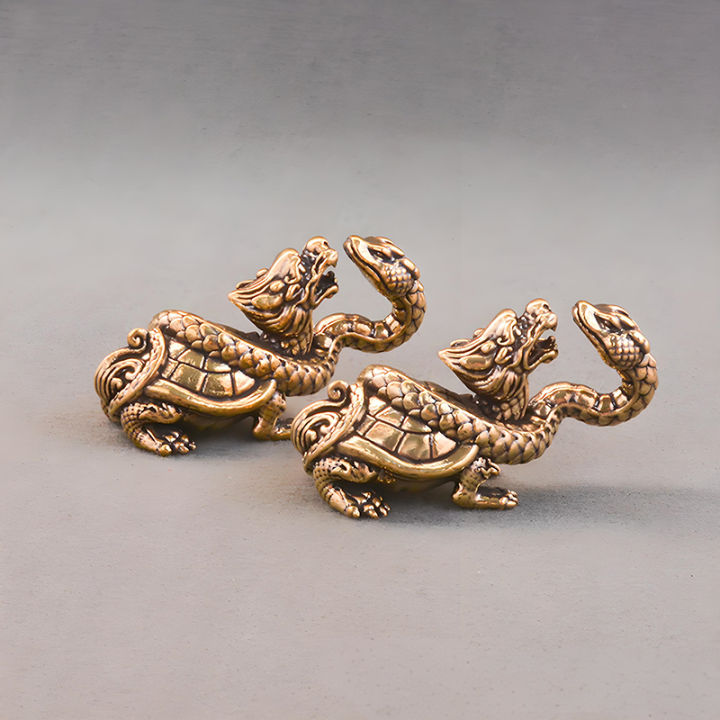Retro Brass Mythical Python Turtle Head Turtle Body Figurines Miniatures Lucky Animal Statue 7DD ...