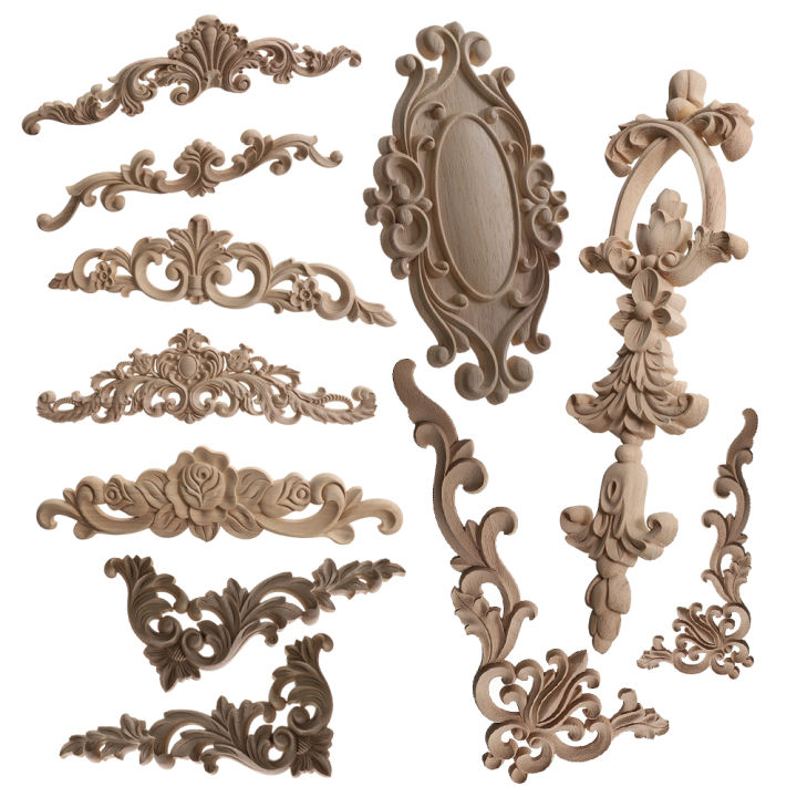 RUNBAZEF 2PCS Rose Wood Carving Cabinet Door Heart Flower Applique ...