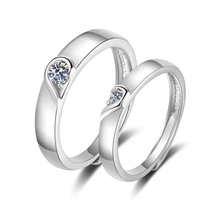 Free Size Heart Design Couple Rings With White Stones For Men And Women ...