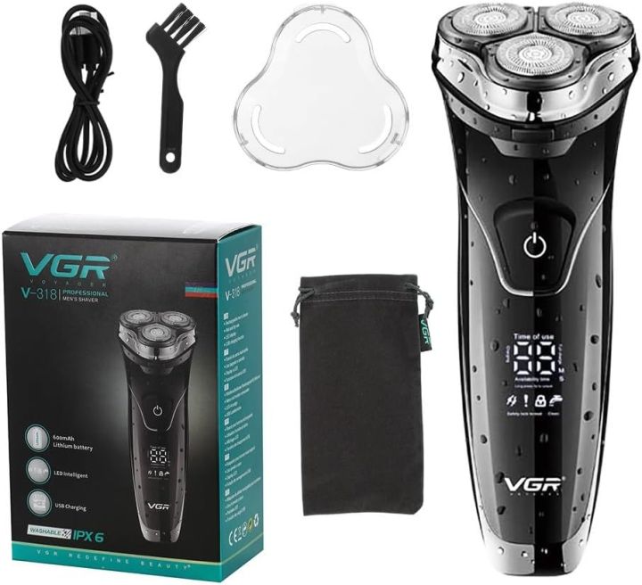 VGR V-318 Premium Cordless Rechargeable IPX6 Waterproof 3 Head Electric Shaver Wet & Dry Rotary ...