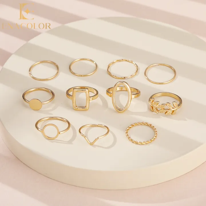 Enacolor 11Pcs/Set Simple Geometric Leaf Rings Set for Women Fashion ...