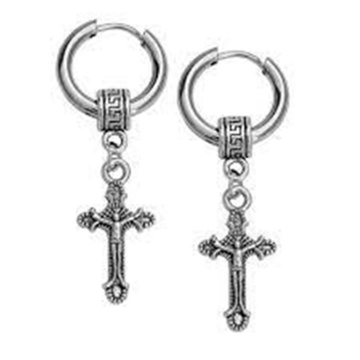 1Pcs Christ Jesus Cross Ear Studs Punk Titanium Steel Silver Piercing ...