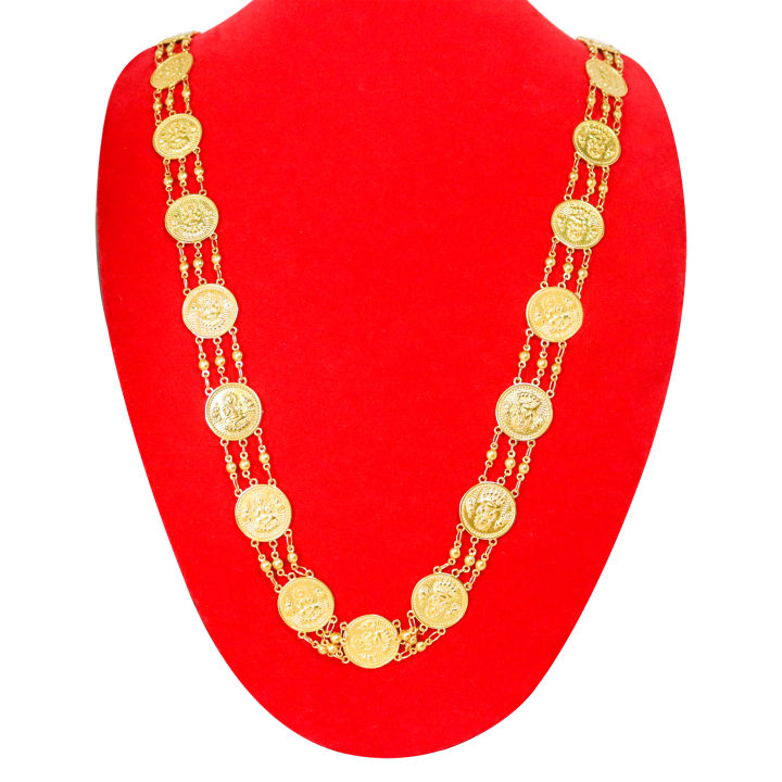 Pure Gold Plated Long Coin Design Laxmi Goddess Chain Mala For Women ...