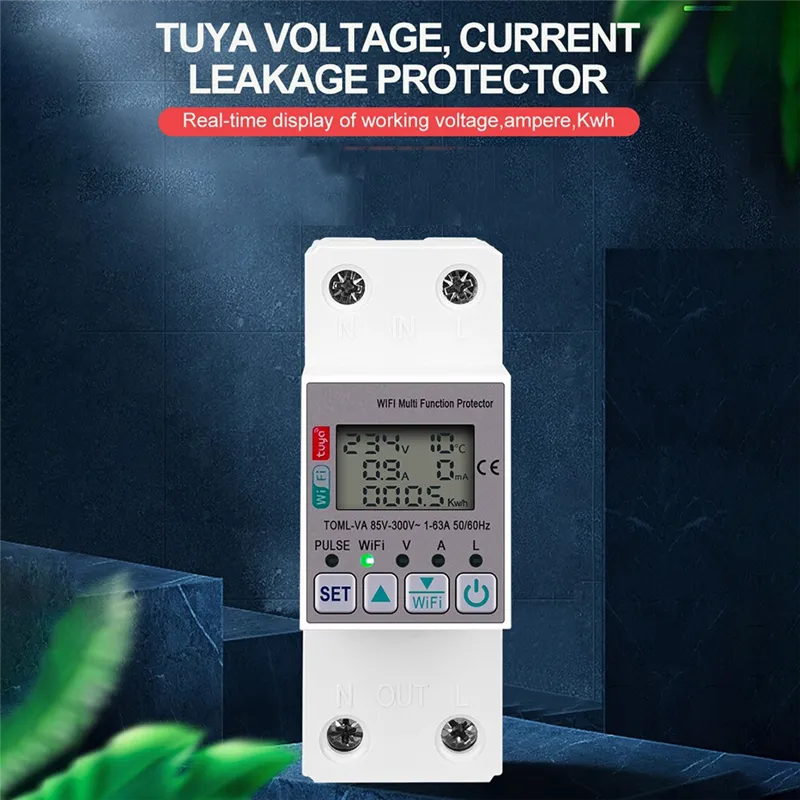 Tuya 63A 110V 220V WiFi Energy Meter Kwh Metering Switch Timing Function with Voltage Current ...