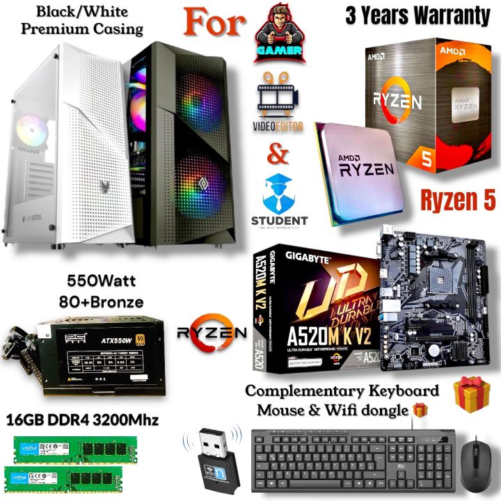 Gaming PC Full Setup with Ryzen 5 5600GT, 256/512GB NVMe M.2 SSD ...