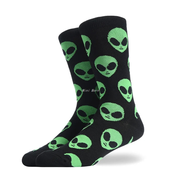 Mini Born Men's Socks Funny Big Size Alien Delicious Food Print Colo ...