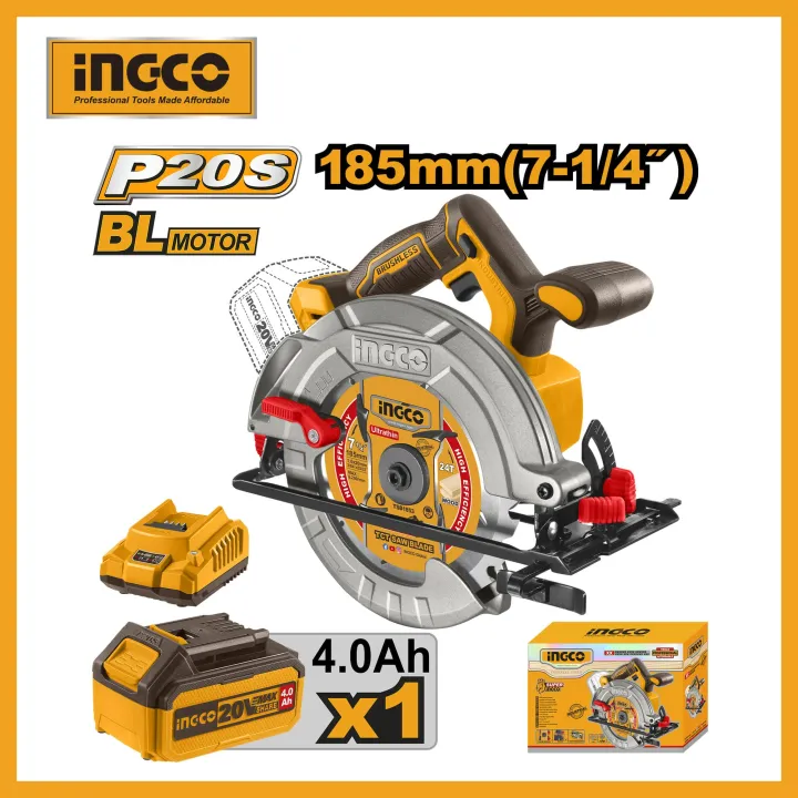 INGCO 20V Brushless Cordless circular saw With 1 Pcs 185mm saw blade, 1 ...
