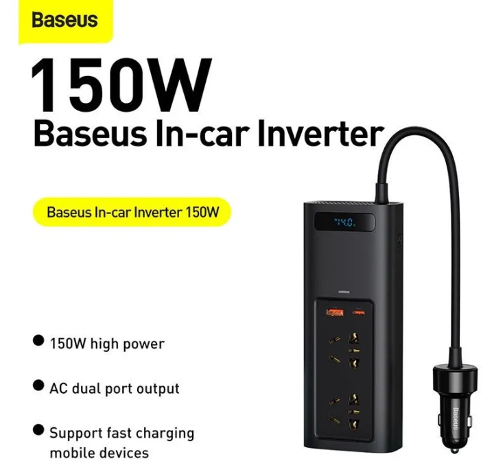 Baseus Power Inverter 150W Dual Port Fast Charging Car Power Station ...