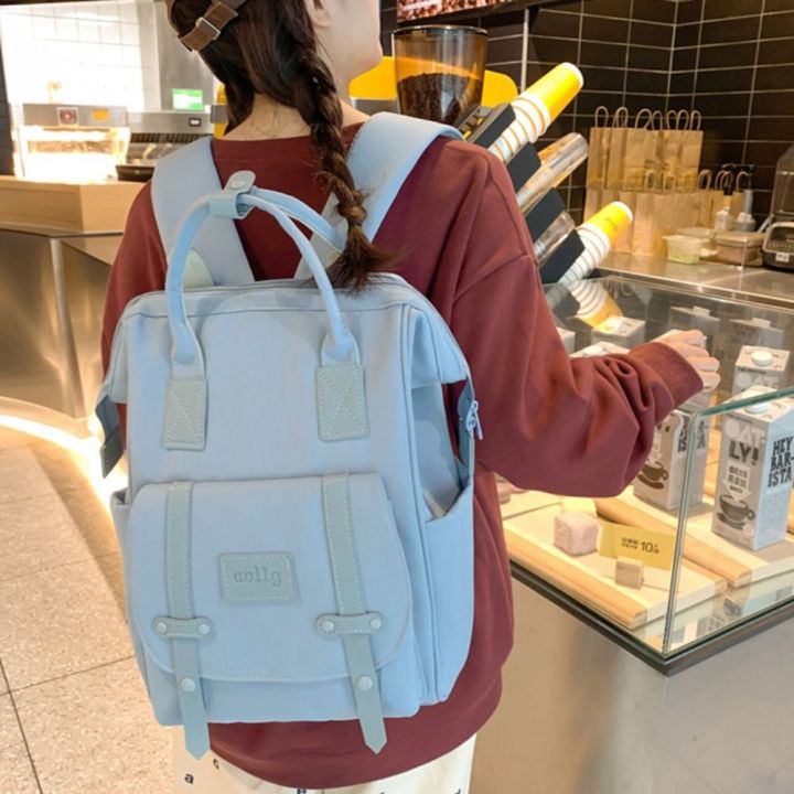 Stylish Solid Color Backpack Large Capacity Nylon Bookbag Waterproof ...