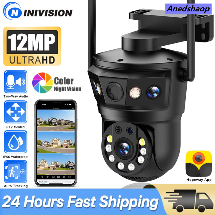 Anedshaop Dual lens Outdoor 4K 12MP Wifi PTZ IP Camera waterporof auto ...
