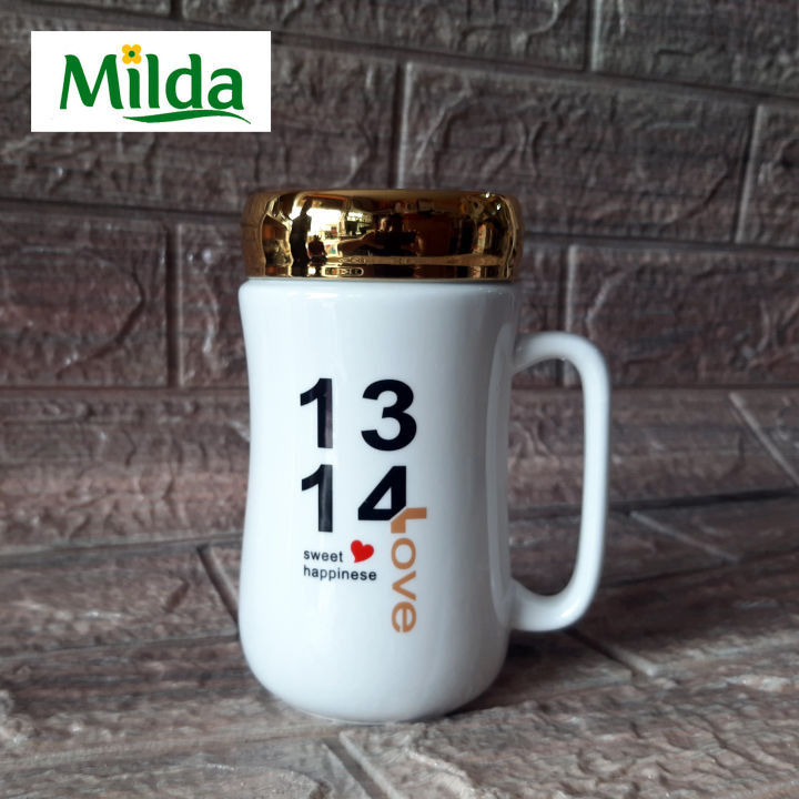 Milda Ceramic Coffee Mug Tea Cup Milk Mug White Decal with mirror lid 400 ml | Daraz.com.np