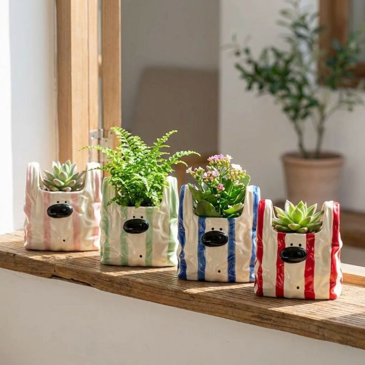 Cute Handbag Style Ceramic Storage Box Puppy Shaped Cartoon Desktop Pen ...