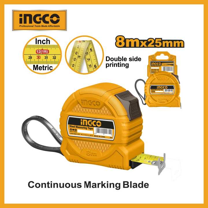 INGCO 8mx25mm Steel Measuring Tape With Metric And Inch HSMT39825 ...