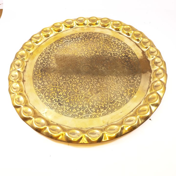 Designer Brass Thaali 35cm Pital Plate Fancy Tray Pooja Thaal | Daraz ...