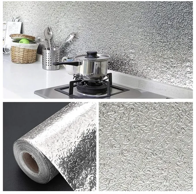 3 meter Kitchen Silver Wallpaper Oil-Proof Foil Self Adhesive ...