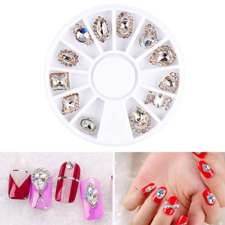 Monja 12 Styles Nail Art AB Rhinestone Gems Accessoires Wheel Colorful ...