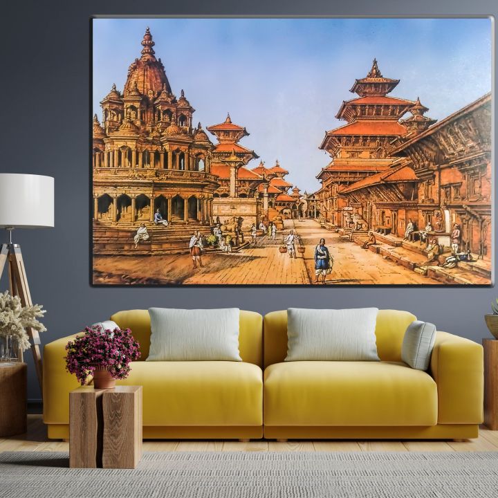Single Pec Painting Design of Patan Durbar Square Canvas Use For Wall ...