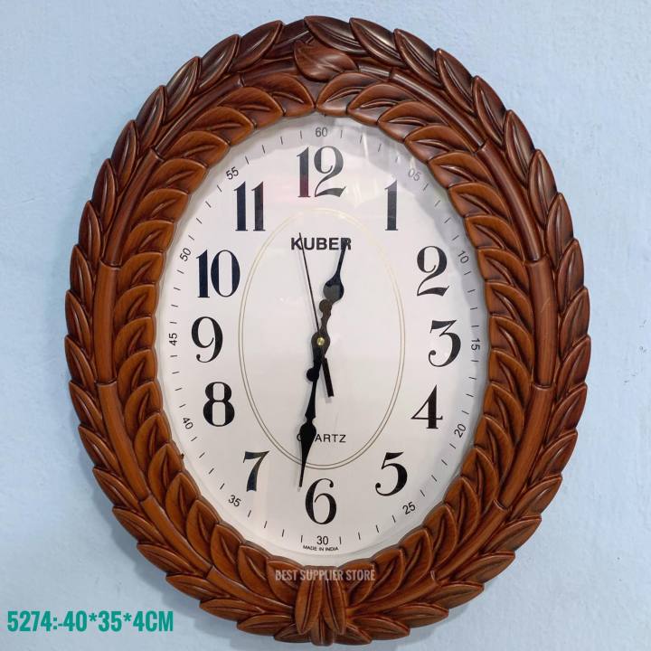 Luxury Wooden Designers Design Numbering Dial Oval Shape Wall Clock ...