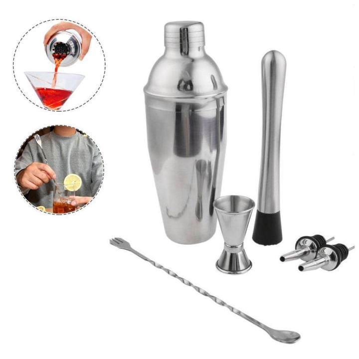6Piece Stainless Steel Professional Cocktail Shaker Set for Kitchen and ...