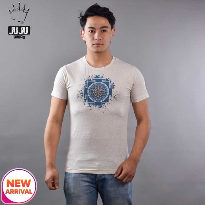 JUJU Wears Oat Melange Colour Shree Yantra Printed Cotton Tshirt For ...