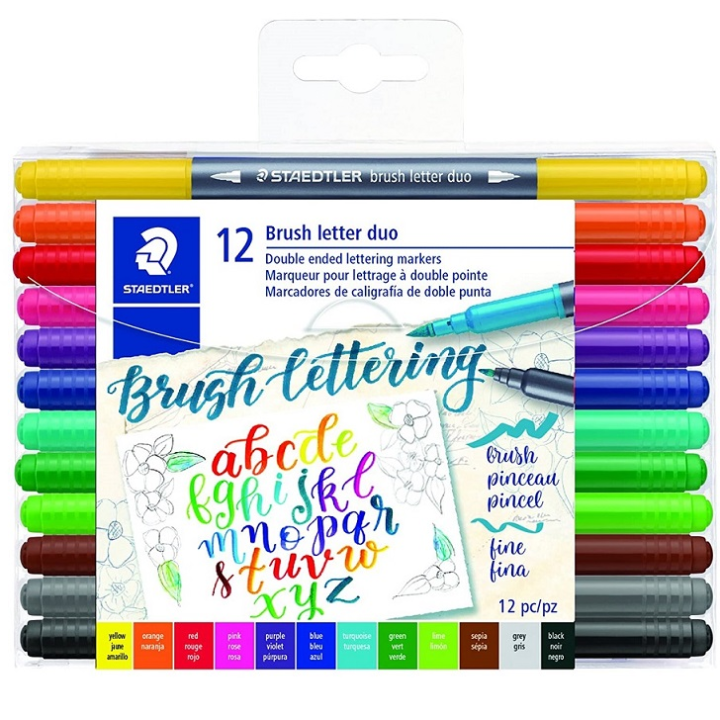 Staedtler Double Ended Lettering Brush Pen - Assorted Colours (Pack of ...