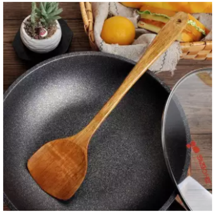 Natural Wooden Long Handled Non Sticky Cooking Spoon Healthy Kitchen ...