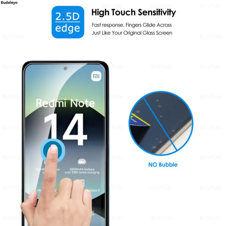 BudeleyoFor Redmi Note 14 Glass 2Pcs Tempered Glass Xiaomi Redmy Readme ...