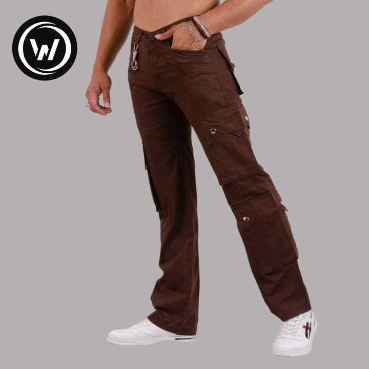 Wraon Brown Stretchable Premium Cotton Chichi Cargo Box Pant For Men ...