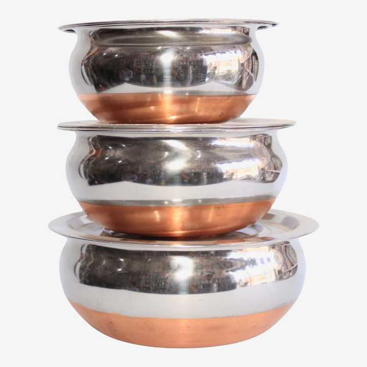 Stainless Steel-Copper( Base) Handi Set -3 Pieces | Daraz.com.np