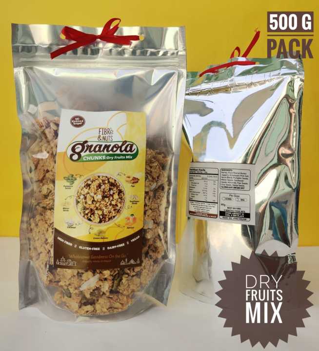 Fibre And Nuts Crunchy Granola Chunks Dry Fruits Mix 500 Grams | Daraz ...