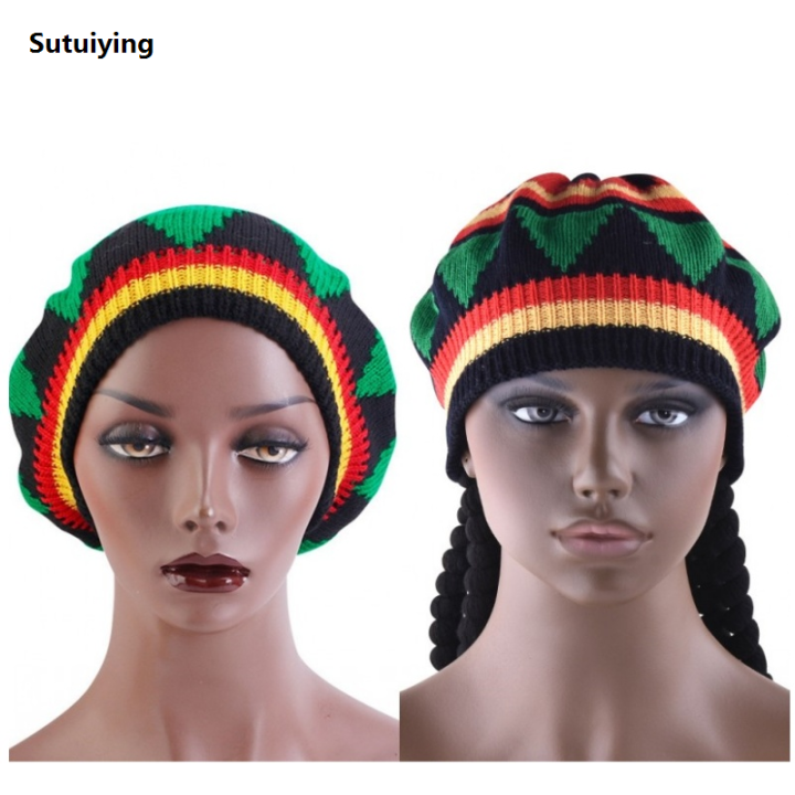 Sutuiying Unisex Knitted Braid Hat Jamaican Bob Rasta Beanie Hats Hip ...