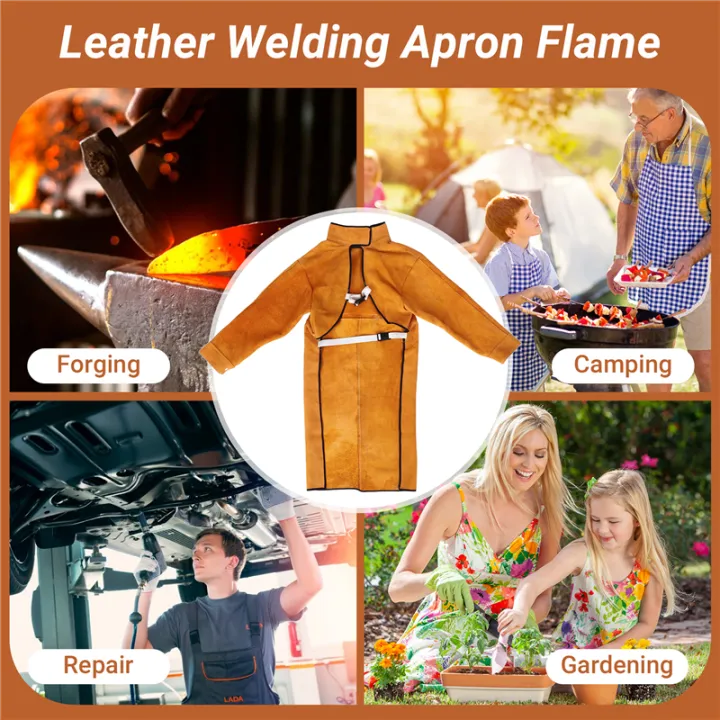 120cm Welding Apron Flame Retardant Welder Leather Fire-Resistant ...