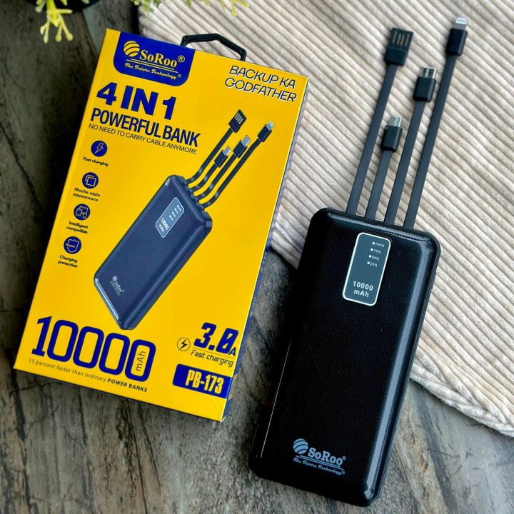 Original SoRoo 10000 mAh 3.7v 10W Power Bank with 4 in 1 Cables, 2 ...