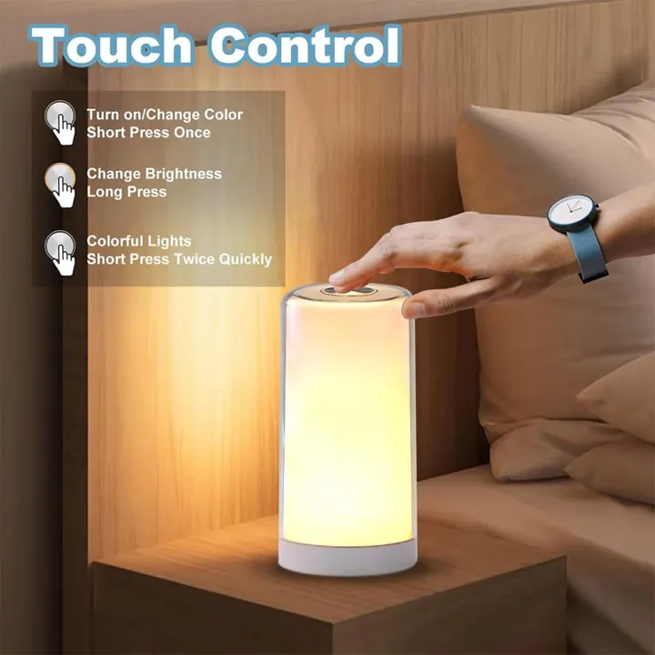 Smart Touch Lamp Bedside Table Lamp Dimmable LED Nightstand Touch Lamp ...