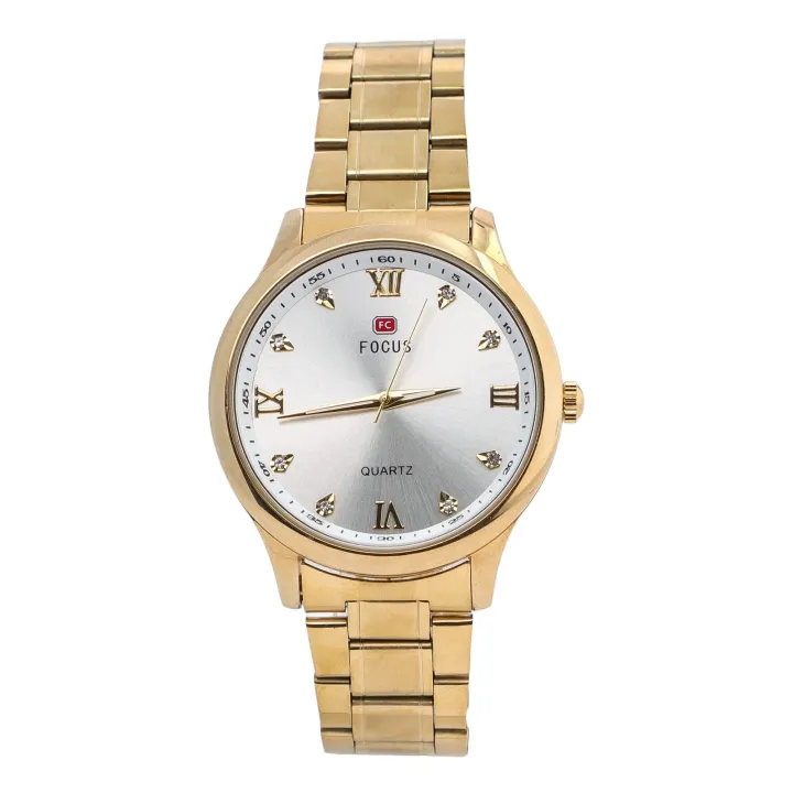 Focus Golden Color Steel Chain Quartz Casual Chronograph Casual Watch ...