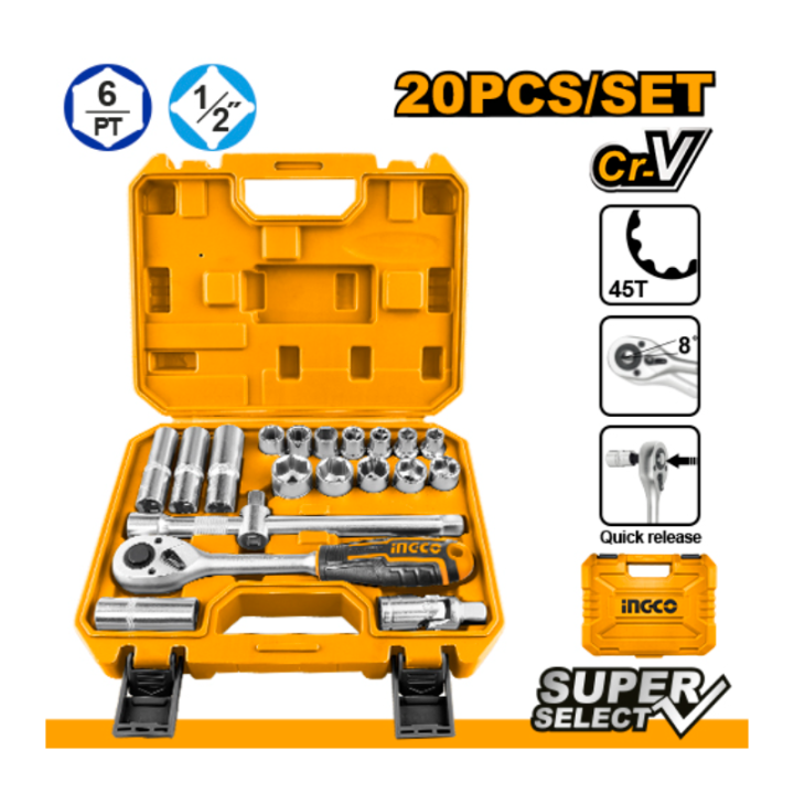 Ingco New Hand Tool 20 Pcs 1/2" Socket Set | Daraz.com.np