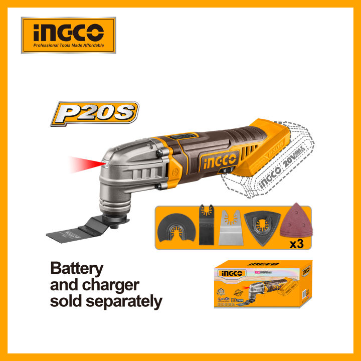 INGCO 20V 6 speed Cordless multi-tool with 8pcs Accessories for Sanding ...
