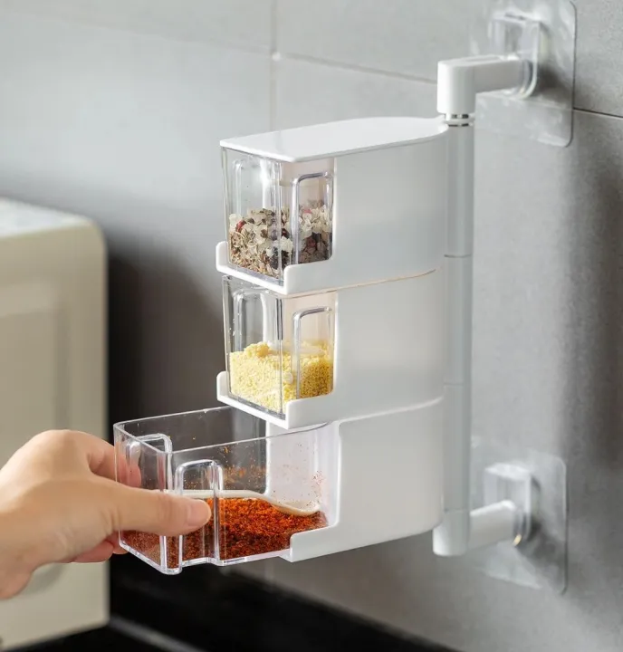 Rotatable Kitchen Spice Rack Holder Wall-Mounted Plastic Without Handle ...
