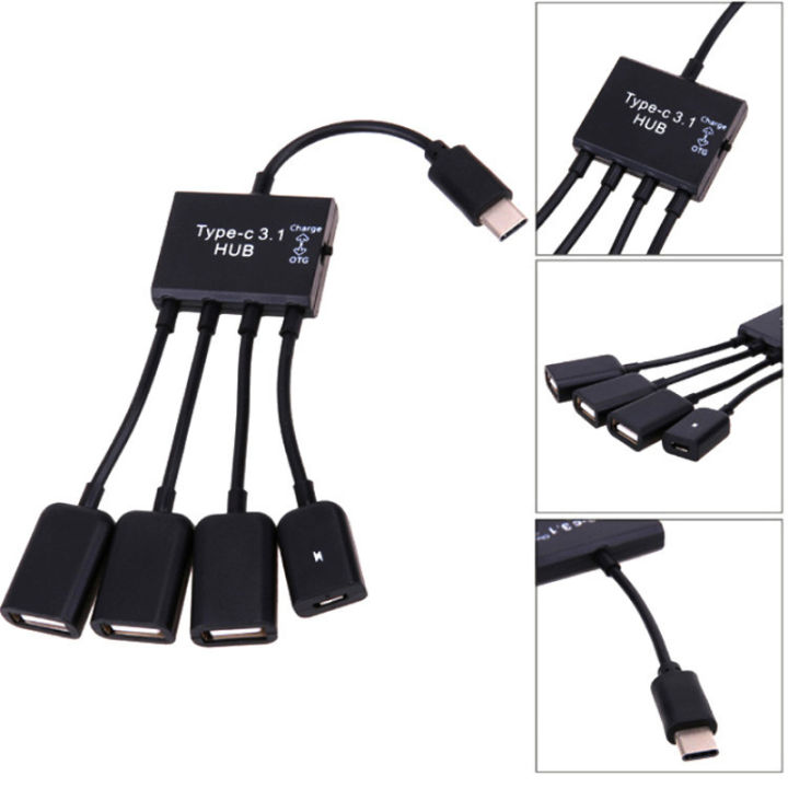 Hot 4 Port Micro USB Power OTG Extender Hub Cable Black For Android ...