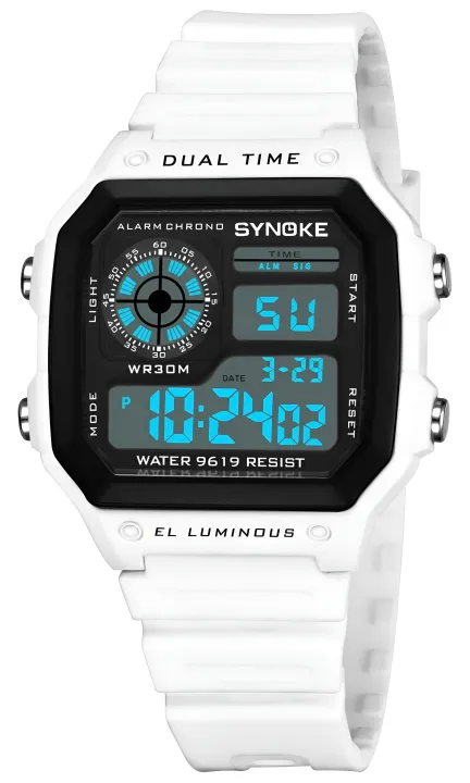 New White Ruber Strap Square Shape Dial Waterproof Digital Watch For ...