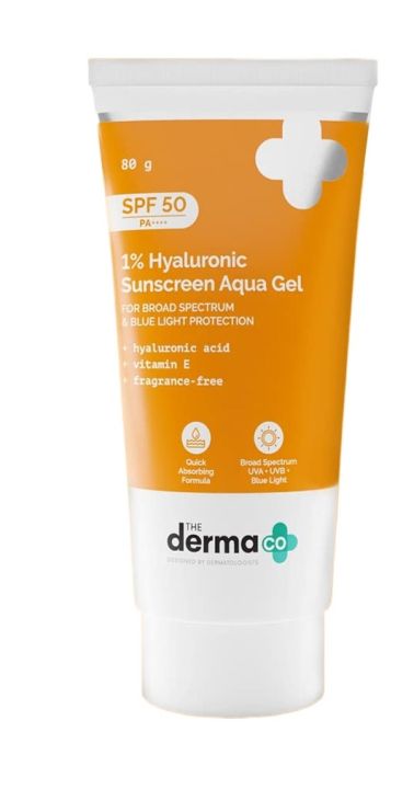 The Derma Co 1% Hyaluronic Sunscreen SPF 50 Aqua Gel, PA++++, 80gm ...