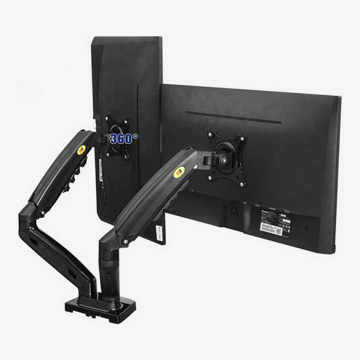 Monitor Stand Desktop Mount Two Arms 360 Degree Motion Swivel Heavy ...