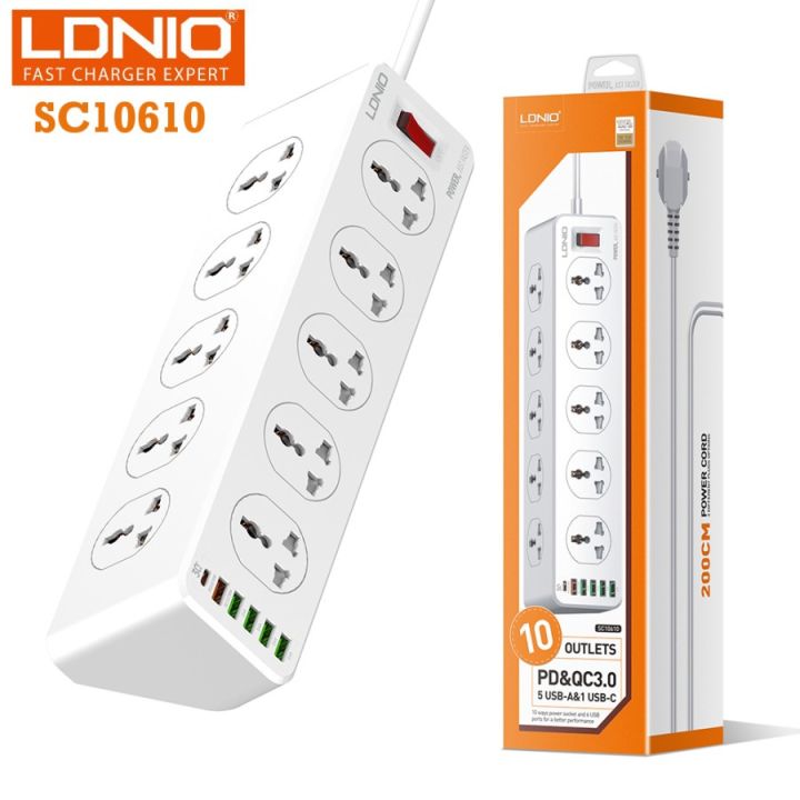 Ldnio Extension Cord, Power Plug, 10socket, Support 5usb & 1 Usb-c Qc 3 ...