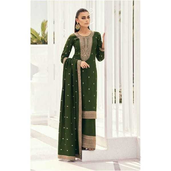 Kashmiri Elegance Myntra Silk Kurti Set in Mehendi Green Color For ...