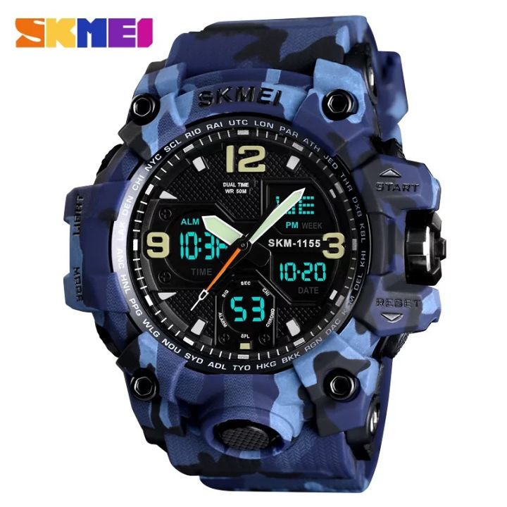 Skmei Military Dual Time Multifunction Sporty Waterproof Blue Combat ...