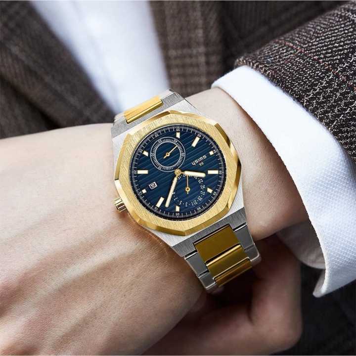 Men's Octagonal Shape Chronograph Day Date Display Stainless Steel ...